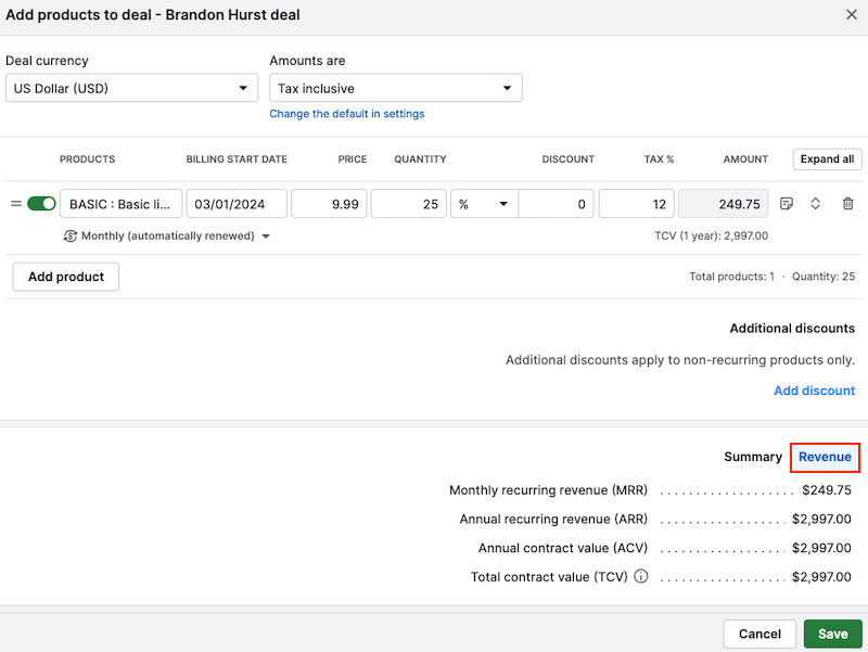 Recurring products - Knowledge Base | Pipedrive